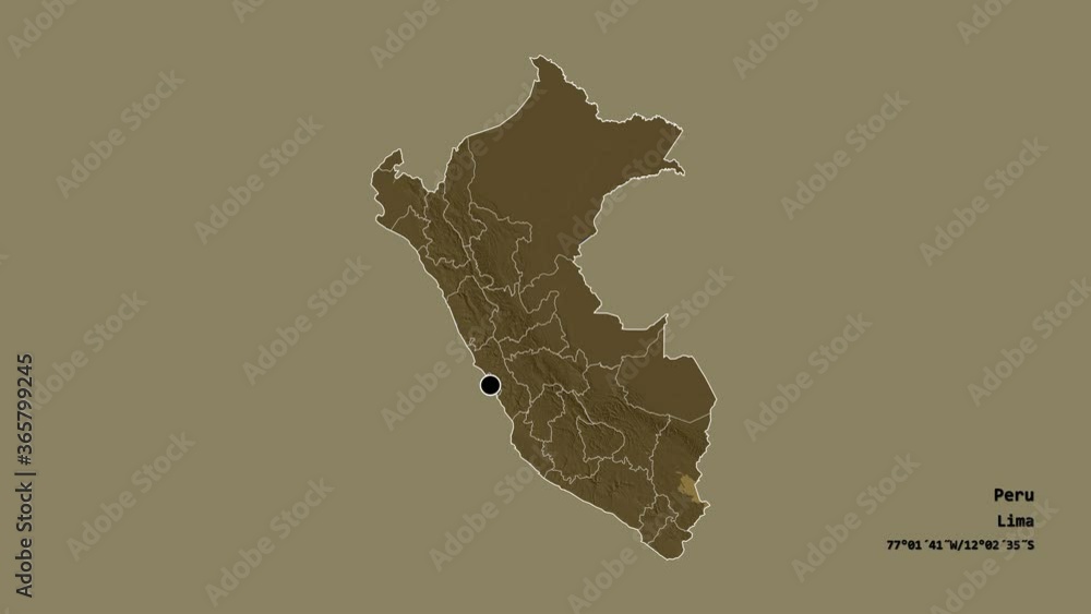 Puno, region of Peru, with its capital, localized, outlined and zoomed ...