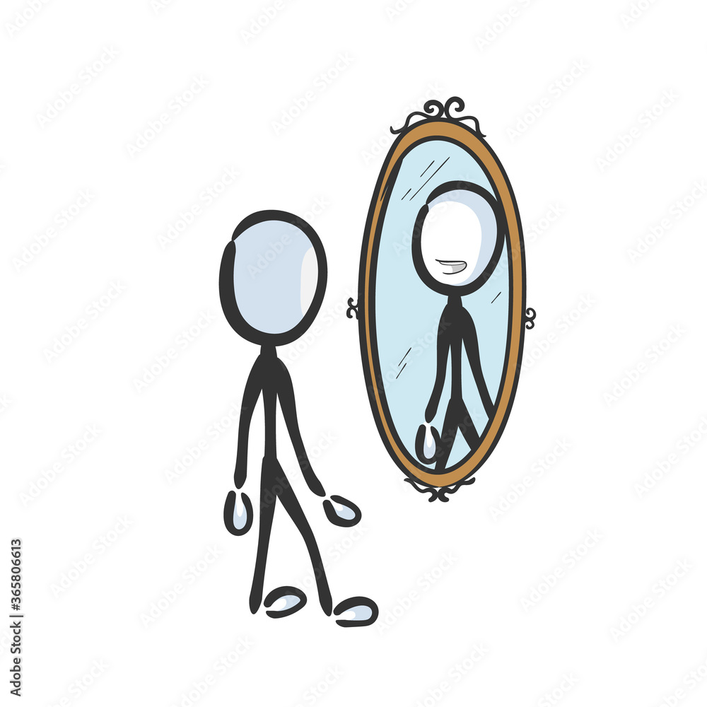 Happy Smiling Man Looking In Mirror Vector Simple Self Esteem