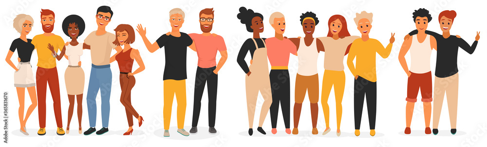 Friends vector illustration. Cartoon flat young man woman characters of ...