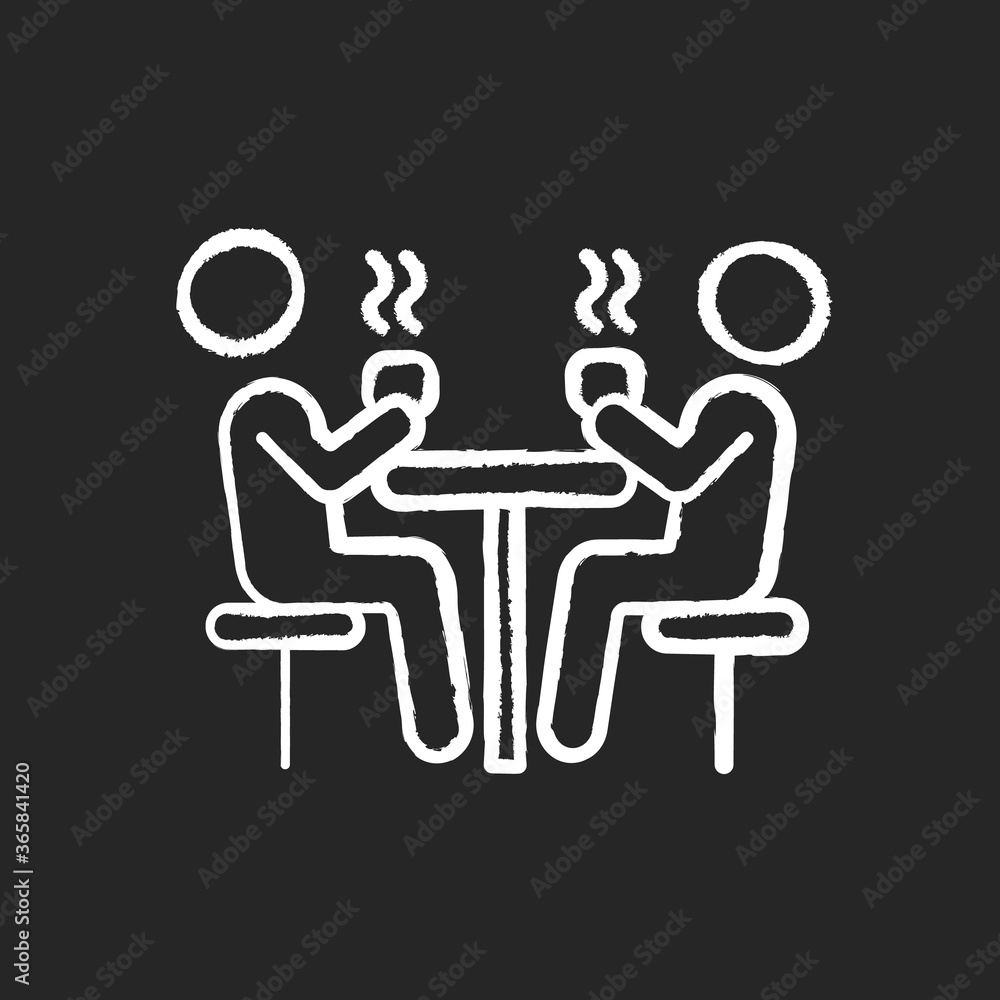 Dining hall chalk white icon on black background. School cafeteria ...