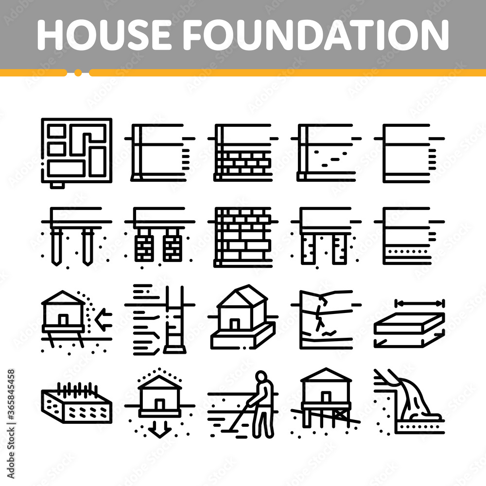 House Foundation Base Collection Icons Set Vector. Concrete And Brick ...