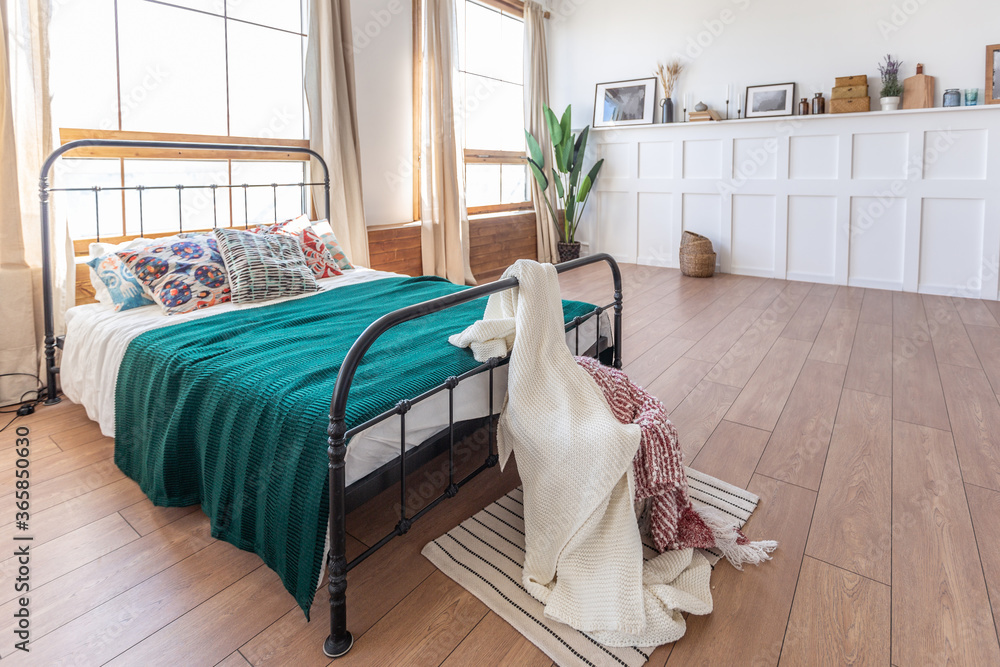 Vintage studio apartment interior in light colors in old style. huge ...