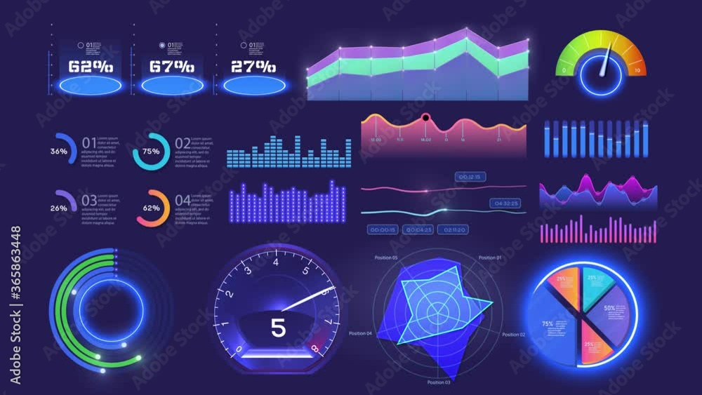 Modern Animation futuristic neon infographic template with statistics ...