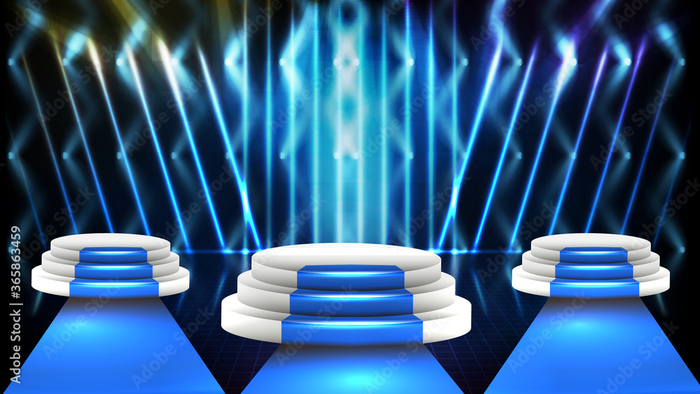 abstract futuristic background of blue empty stage Stairs covered with ...