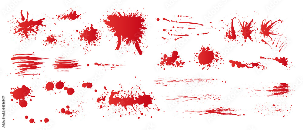 Set of realistic bloody splatters. Drop and blob of blood. Bloodstains ...