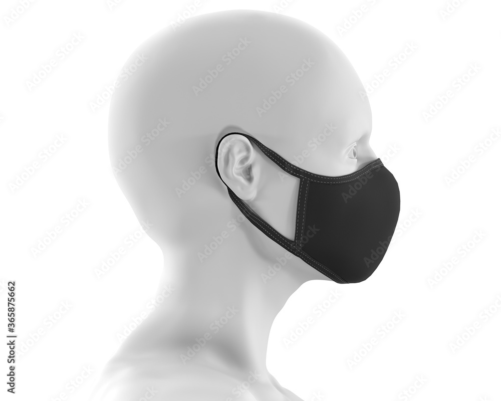 Black face mask mockup, dark dust mask over white Mannequin 3d ...