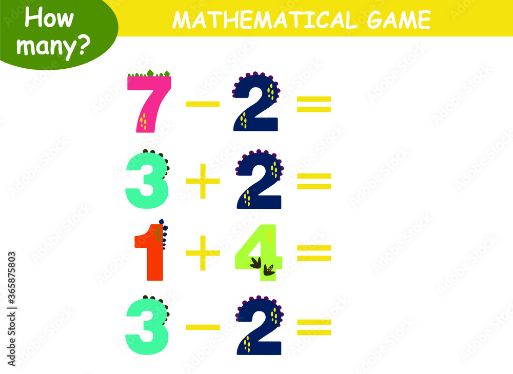 examples of addition and subtraction with dinosaurs. educational page ...