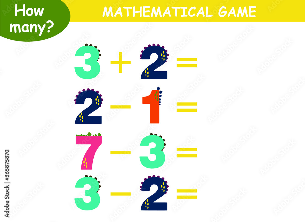 examples of addition and subtraction with dinosaurs. educational page ...