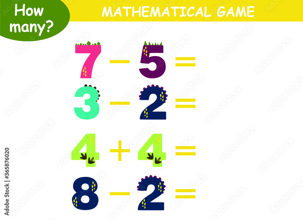examples of addition and subtraction with dinosaurs. educational page ...