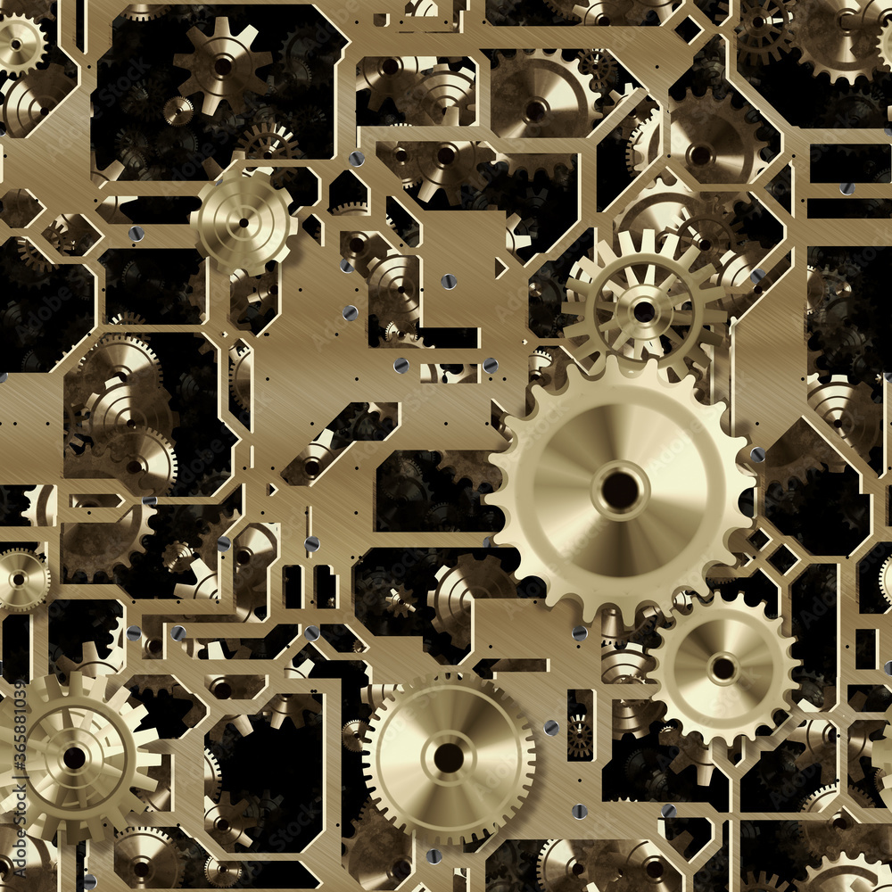 Seamless gear mechanism.Gold background texture. Stock Illustration ...