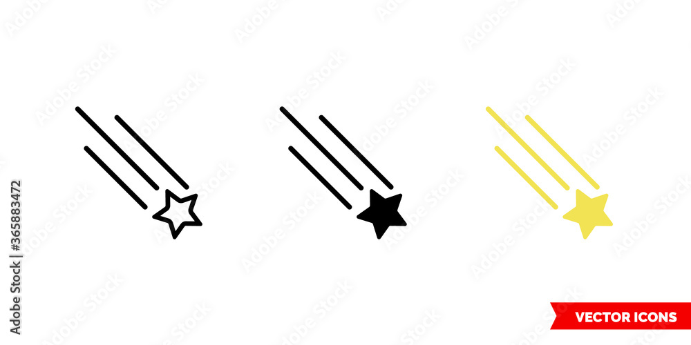 Shooting star icon of 3 types. Isolated vector sign symbol. Stock ...