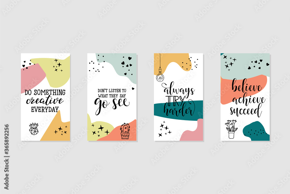 Vector set design templates with motivational phrases. Lettering ...