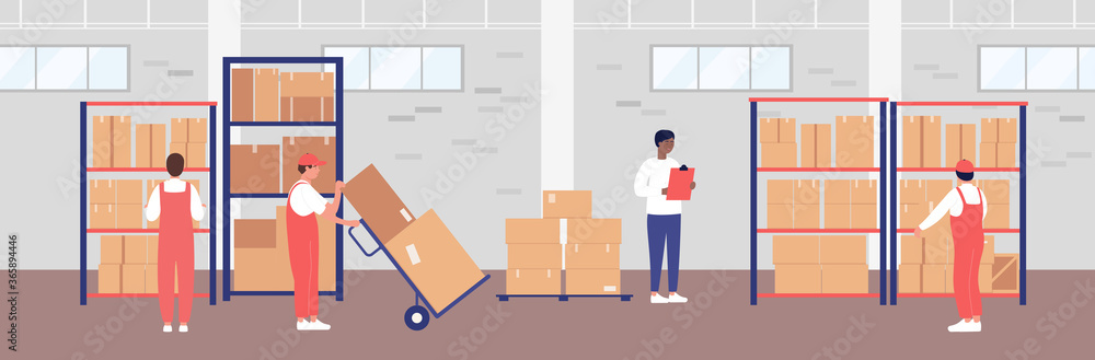 Warehouse control vector illustration. Cartoon flat manager character ...