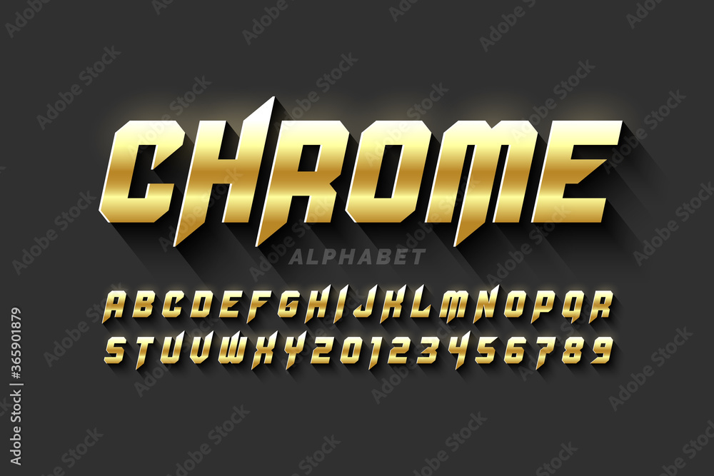 Gold matt chrome style font, alphabet letters and numbers Stock Vector ...