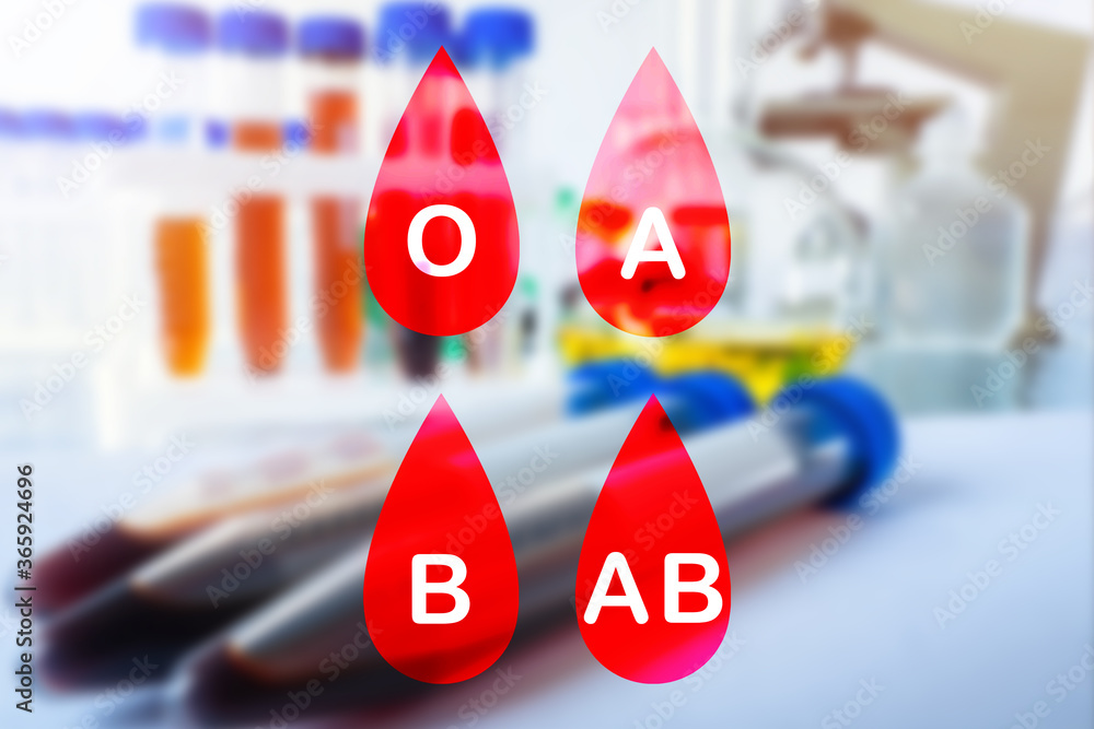 Foto de Human blood. Symbols of different blood groups on background of ...