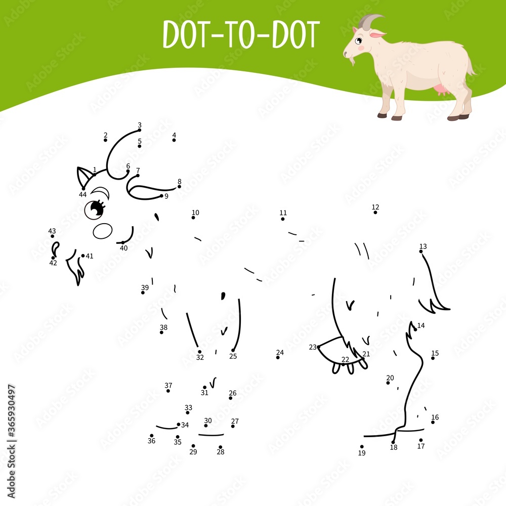 Educational game for kids. Dot to dot game for children. Farm animals ...