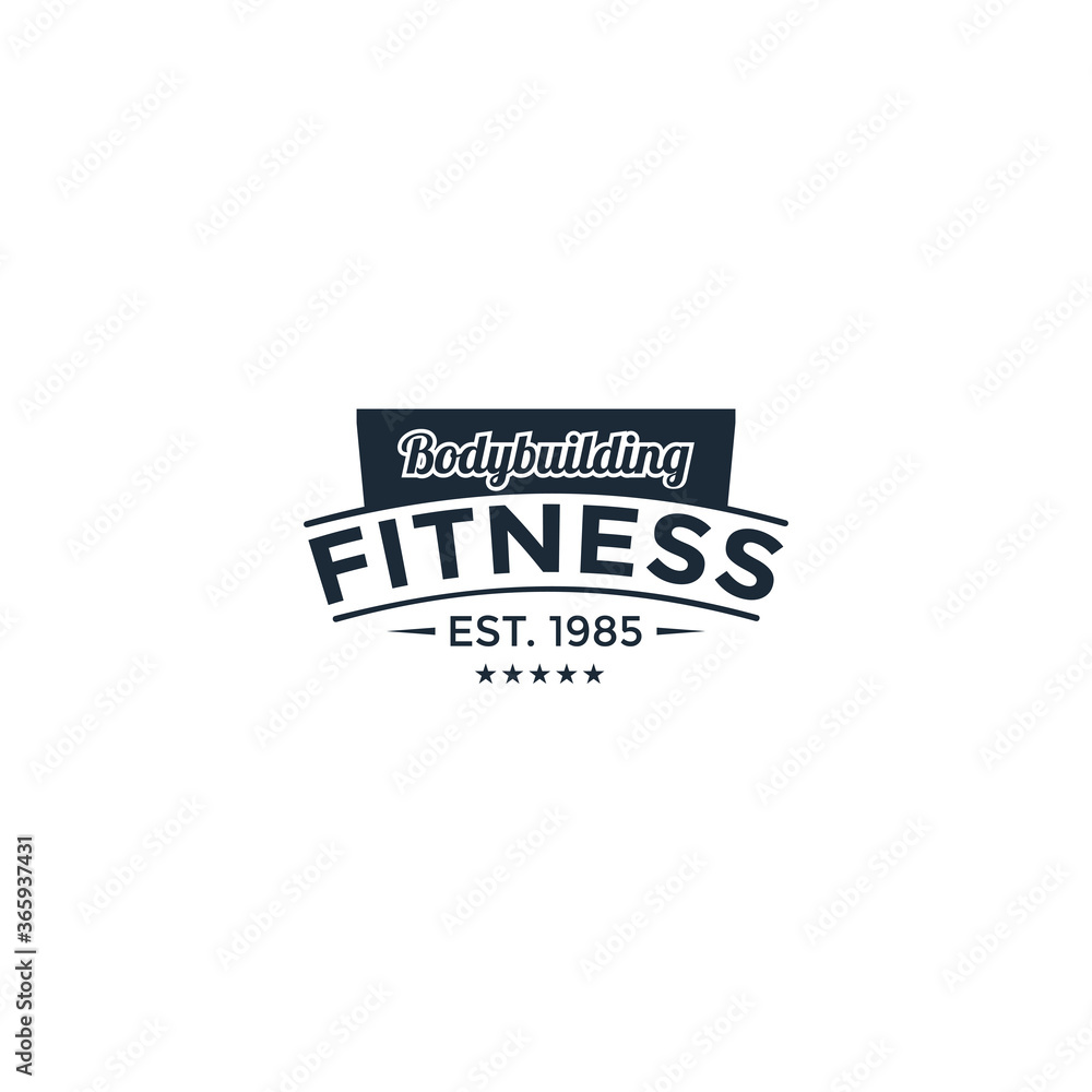 fitness badges with sport equipment and people. Labels in vintage style ...
