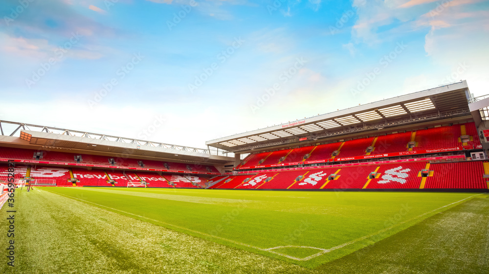 Liverpool, United Kingdom - May 17 2018: Anfield stadium, the home ...
