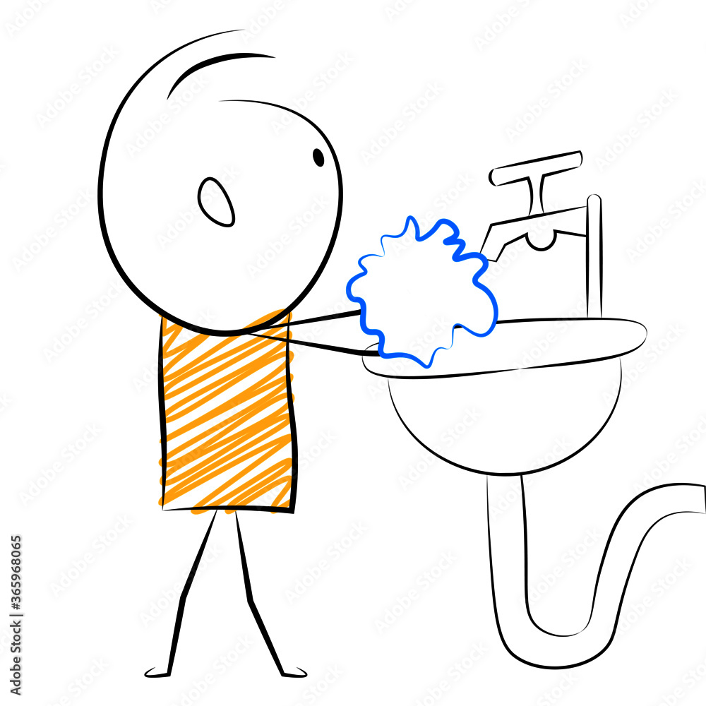 cartoon stickman: corona virus, caution, wash hands. Vector ...