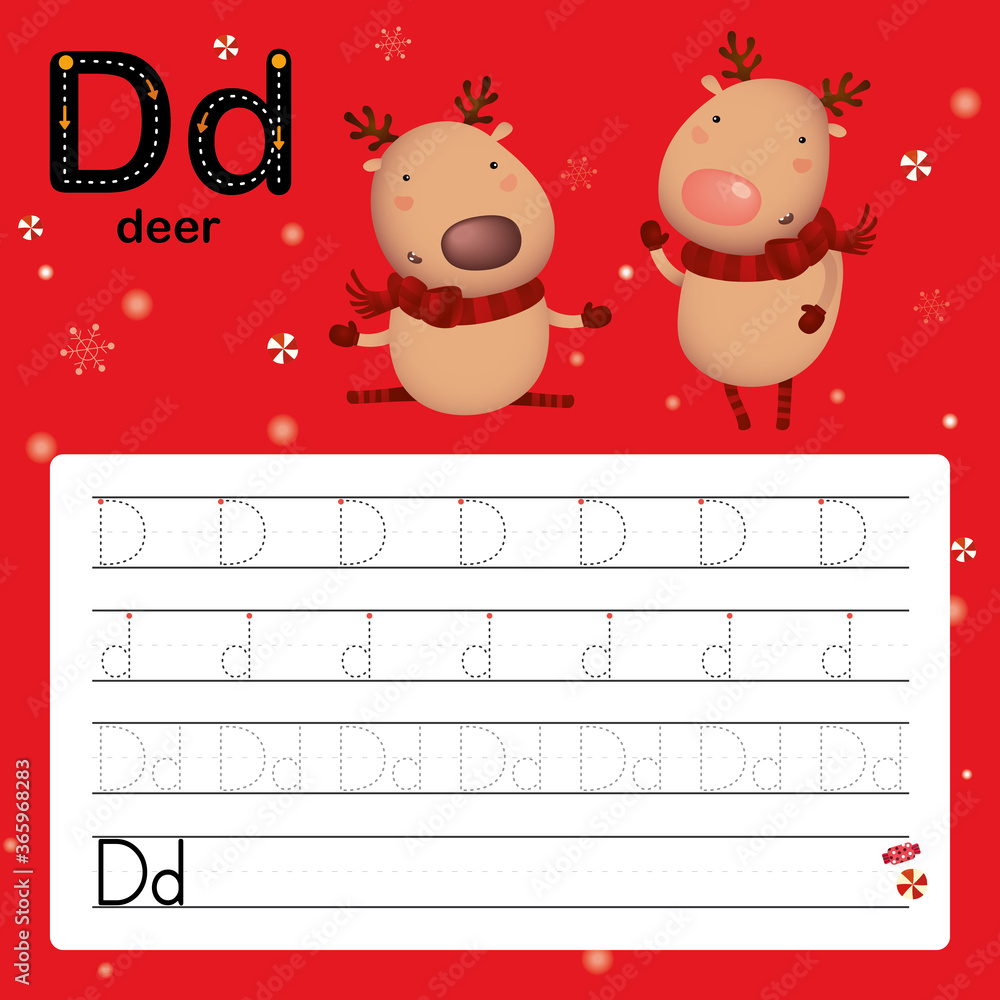 D, deer, Alphabet tracing worksheet for preschool and kindergarten to ...