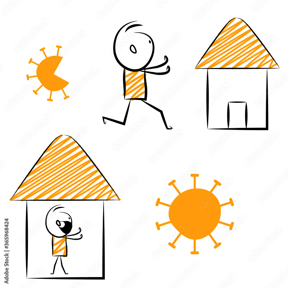 cartoon stickman: coronavirus, stay home, stay safe. Vector ...