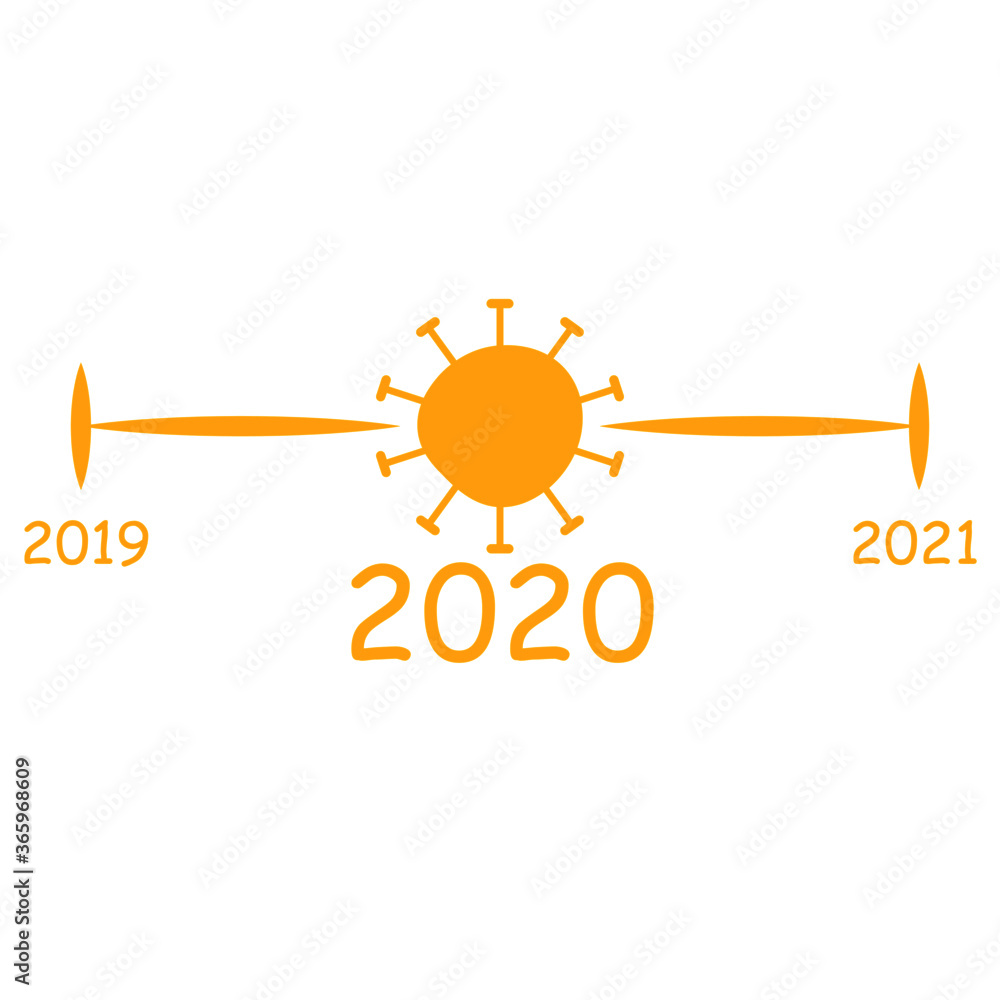 Vetor de cartoon stickman: corona virus, timeline, 2019, 2020, 2021 ...