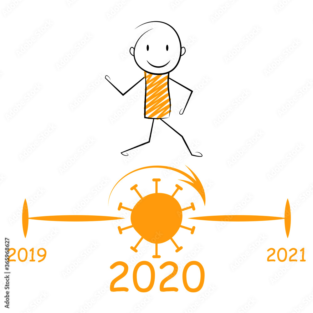 cartoon stickman: corona virus, timeline, 2019, 2020, 2021. Vector ...