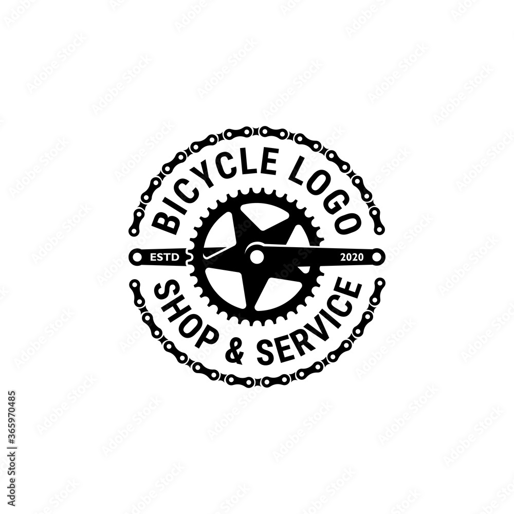 Bicycle, bike shop and service logo retro vintage vector. Chain, crank ...