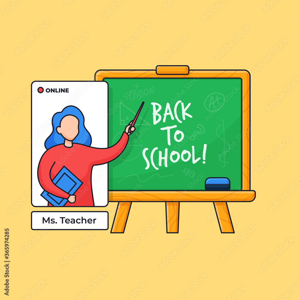 online teaching from digital screen vector illustration. female teacher ...