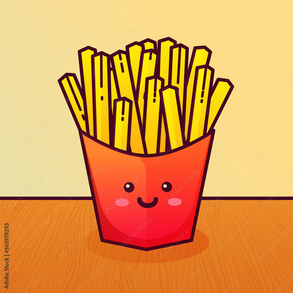 Cute cartoon food. Vector Illustration French Fries with 'Kawaii ...