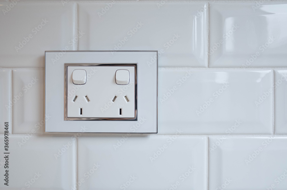 Wall mount power points and switches. An electrical socket plate outlet ...