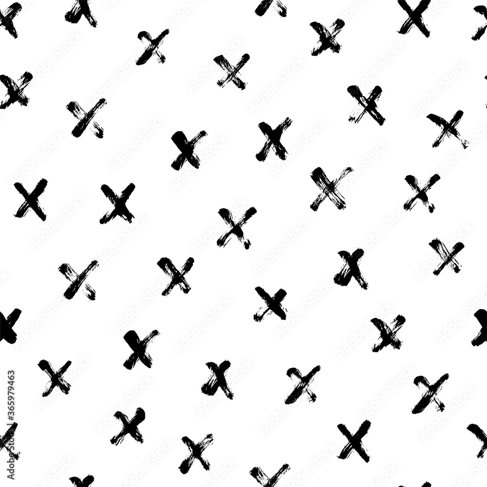 Black crosses vector seamless pattern. Hand drawn cross and plus sign ...