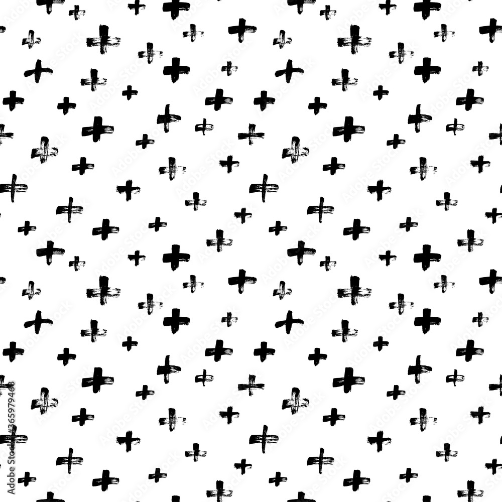 Black crosses vector seamless pattern. Hand drawn cross and plus sign ...