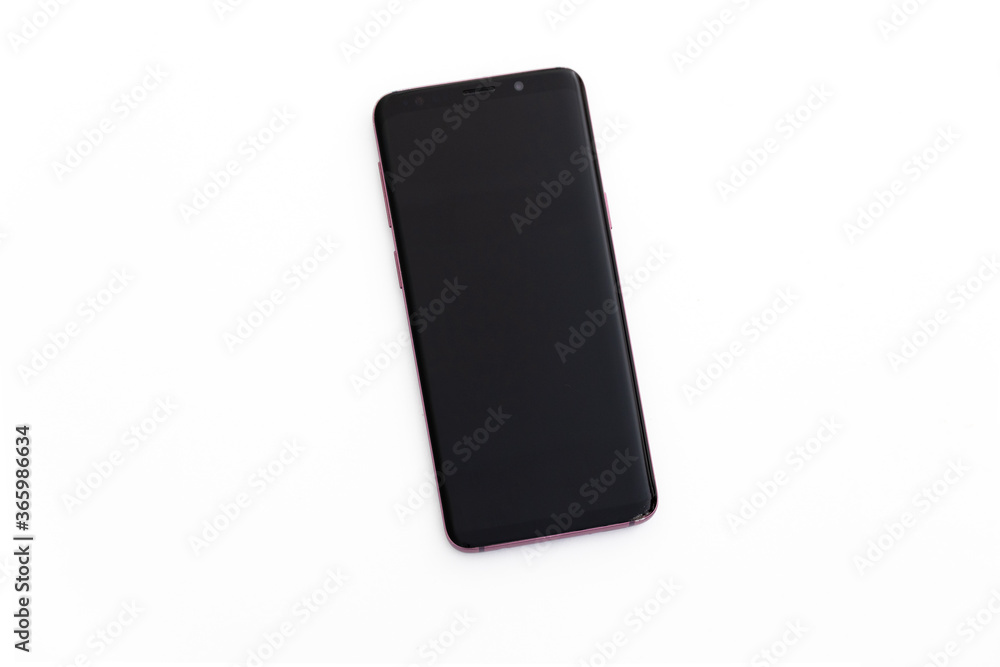 Broken phone crashed front glass screen in the corner of smartphone top ...