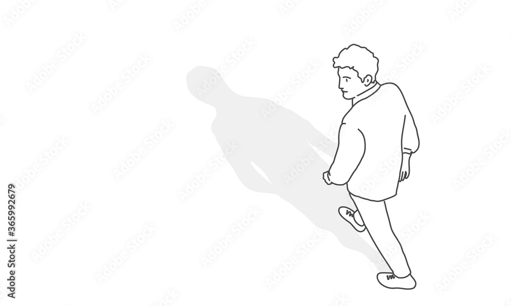 Walking man. View from above. Line drawing vector illustration. Stock ...