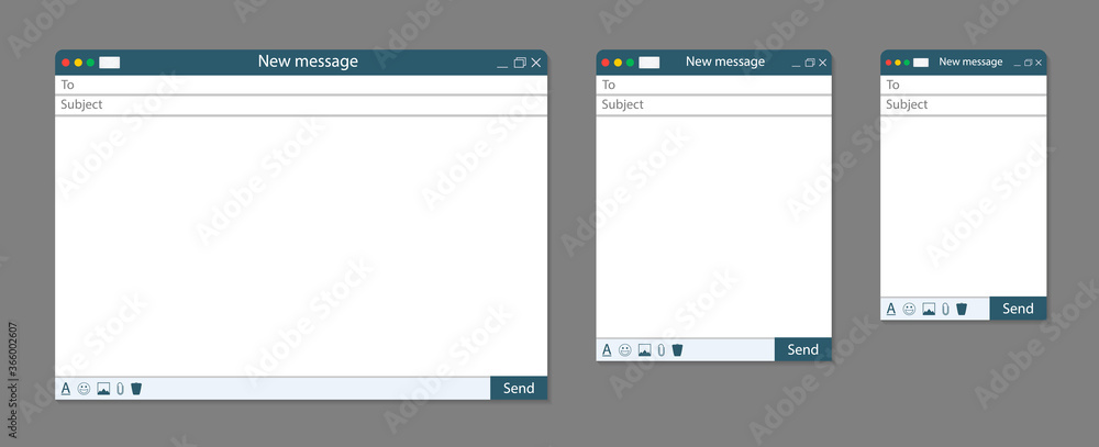 Email template. Window of mail in browser with interface. Blank message ...