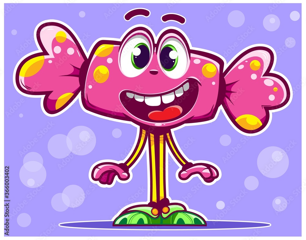 Funny cartoon sweet candy. It stands and joyfully smiles. Happy drawing ...