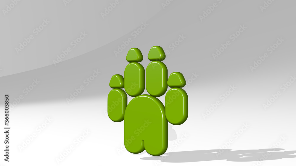 animal print paw stand with shadow. 3D illustration of metallic ...