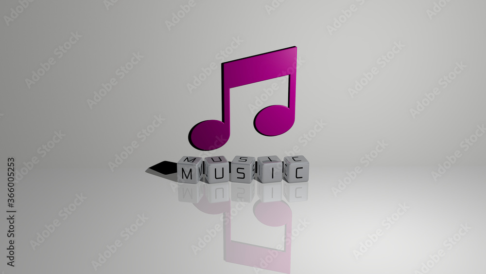 3D representation of MUSIC with icon on the wall and text arranged by ...