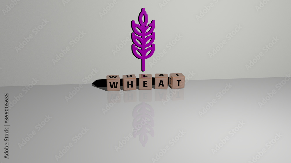 3D illustration of wheat graphics and text made by metallic dice ...