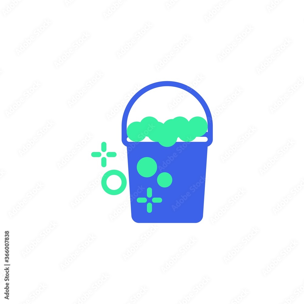 Cleaning bucket icon vector, filled flat sign, Bucket with foam bicolor ...