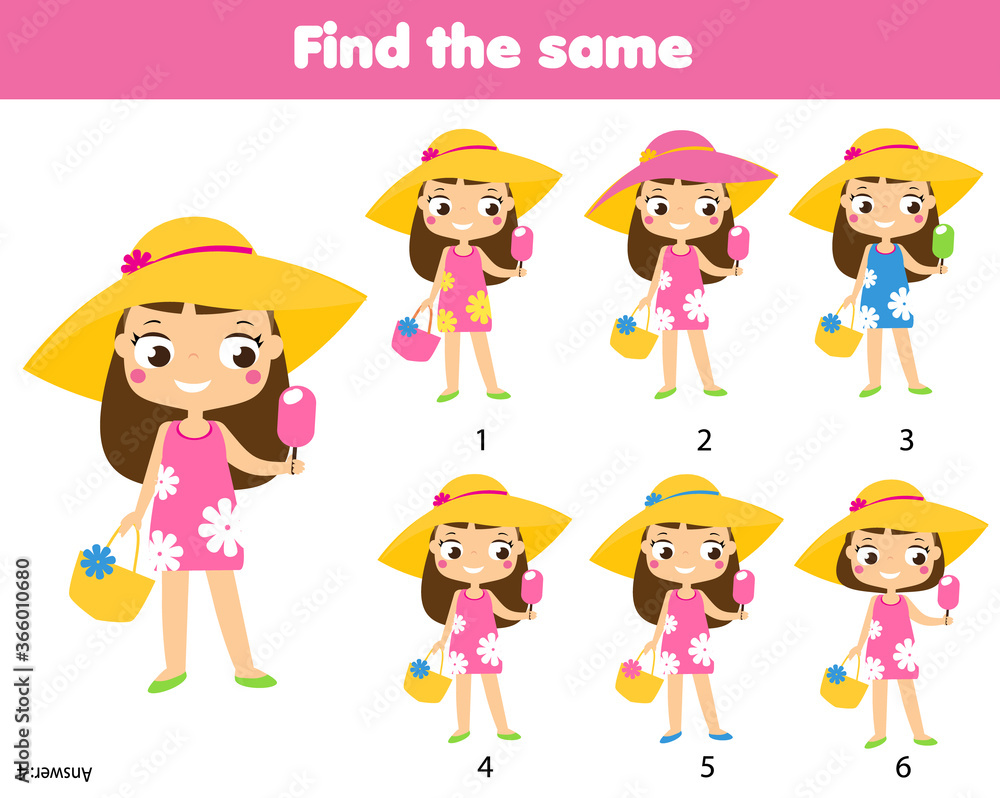 children educational game. Find the same pictures. Find two identical ...