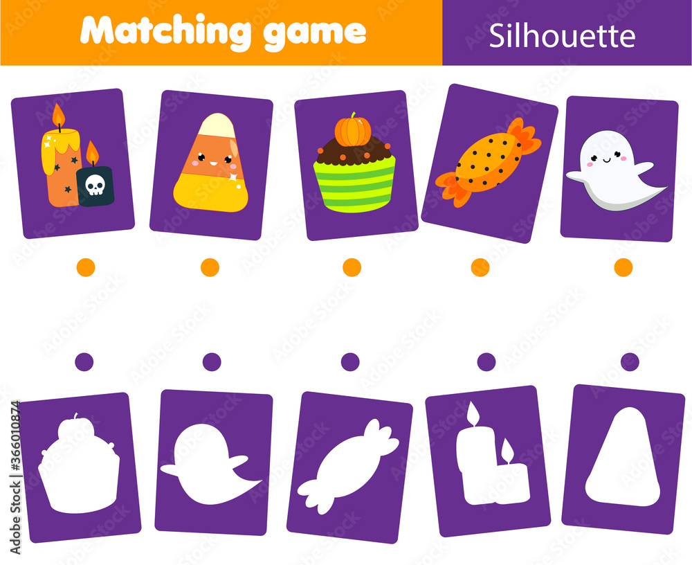 Shadow matching game. Match objects with silhouette. Educational kids ...