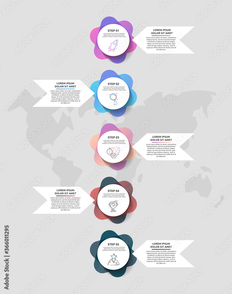 Infographics with 5 circles and arrows. Modern vector template. Can be ...