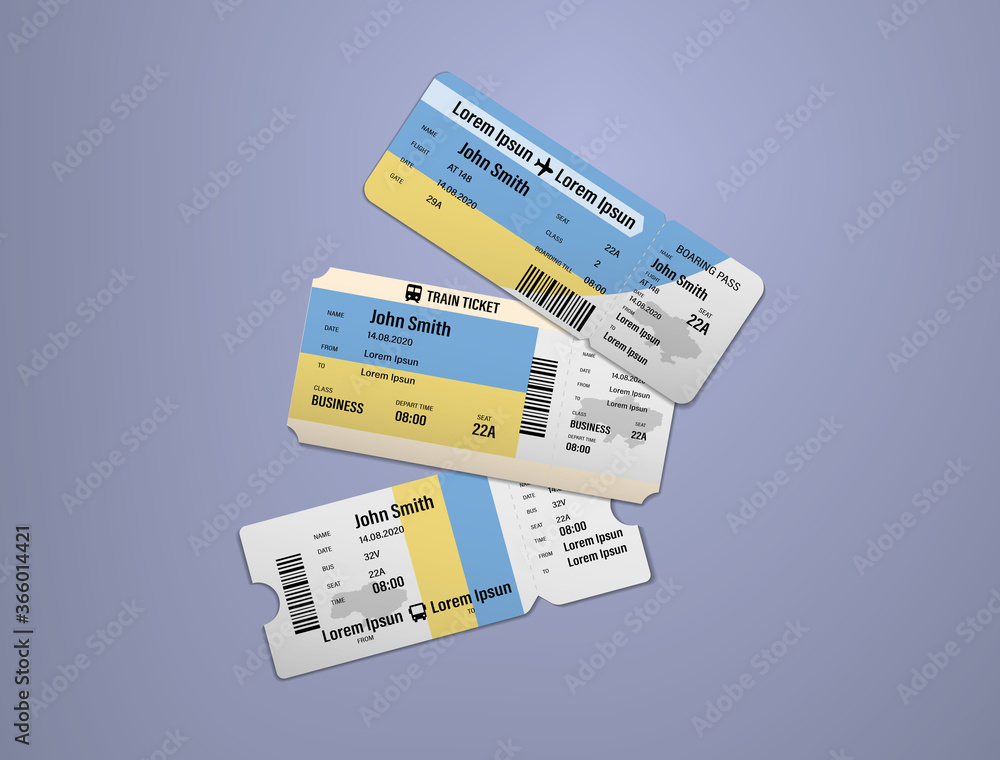 Modern design of Ukraine airline, bus and train travel boarding pass ...
