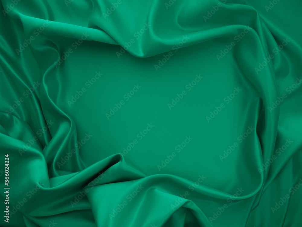 Beautiful elegant wavy emerald green satin silk luxury cloth fabric ...