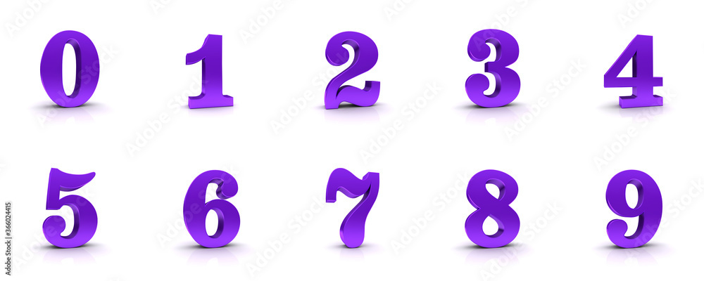 3d numbers purple numeral signs digits 0 1 2 3 4 5 6 7 8 9 ilustración ...