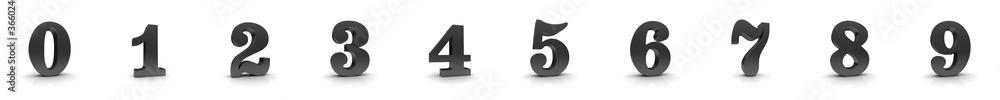 black numbers 3d numeral sign digit symbols countdown figures 0 1 2 3 4 ...