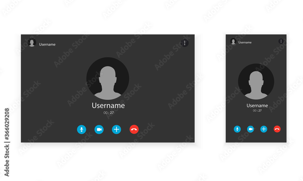 Two video call screens. Set of computer and mobile screens. Application ...