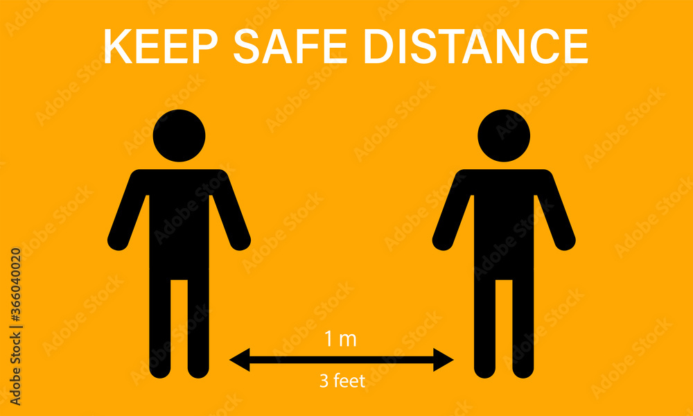 Social distancing warning. Keep safe distance. Two black figures on a ...